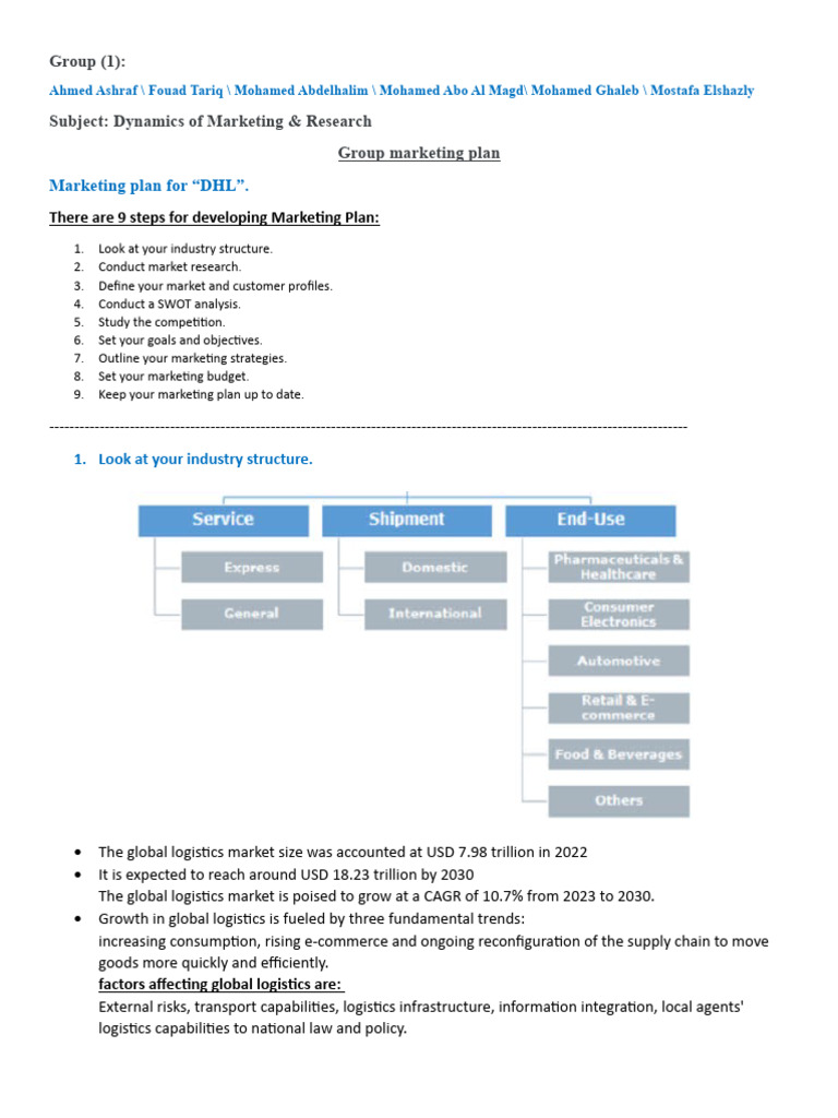 Group (1) - Marketing Plan Assessment (DHL) | PDF | Logistics | Marketing
