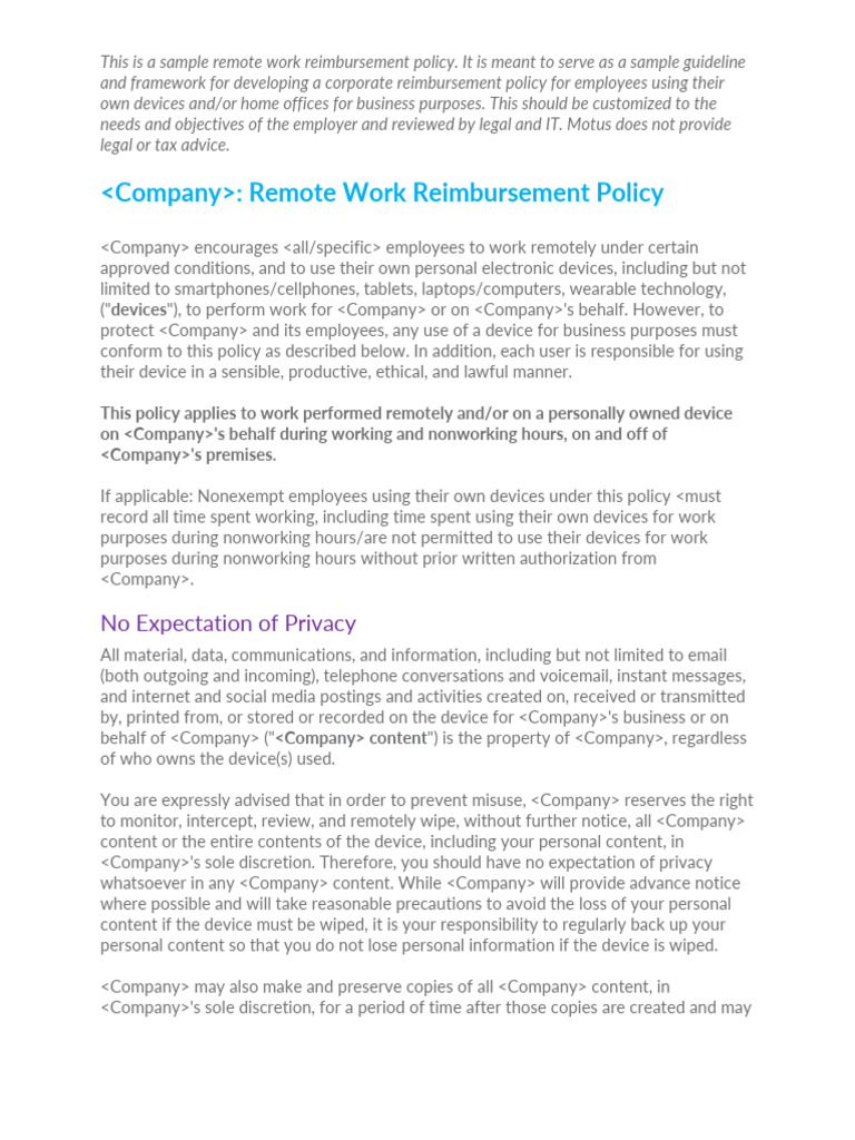 Remote Work Reimbursement Policy Template | PDF | Taxes | Employment