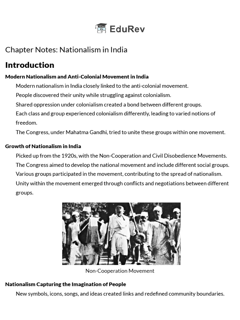Nationalism in India Chapter Notes - Social Studies (SST) Class 10 PDF ...