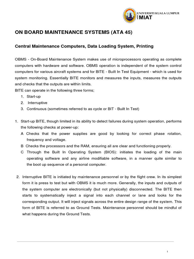 Chap 1 On Board Maintenance Systems (Ata 45) | PDF | Booting | Information