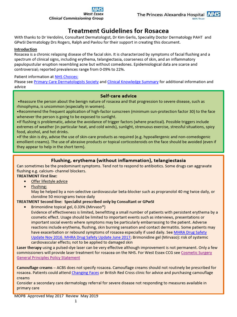 Rosacea Treatment Guidelines | PDF | Dermatology | Health Sciences