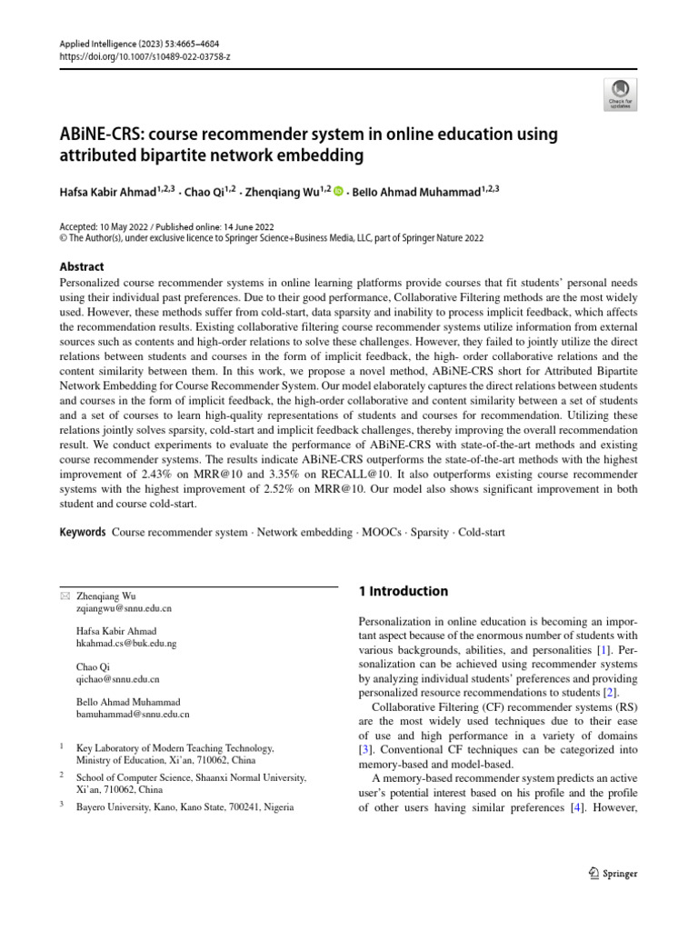 ABiNE-CRS: Advanced Course Recommender System | PDF | Computing ...