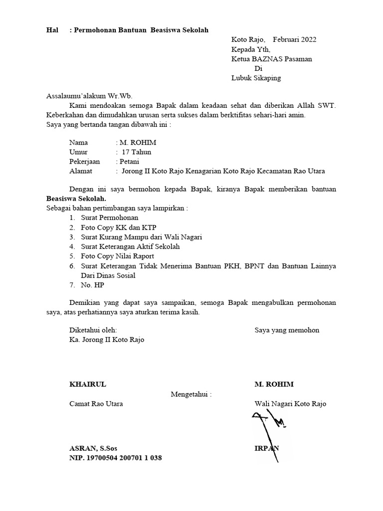 Surat Permohonan Beasiswa Sekolah BAZNAS | PDF Surat Permohonan Beasiswa Sekolah BAZNAS | PDF
