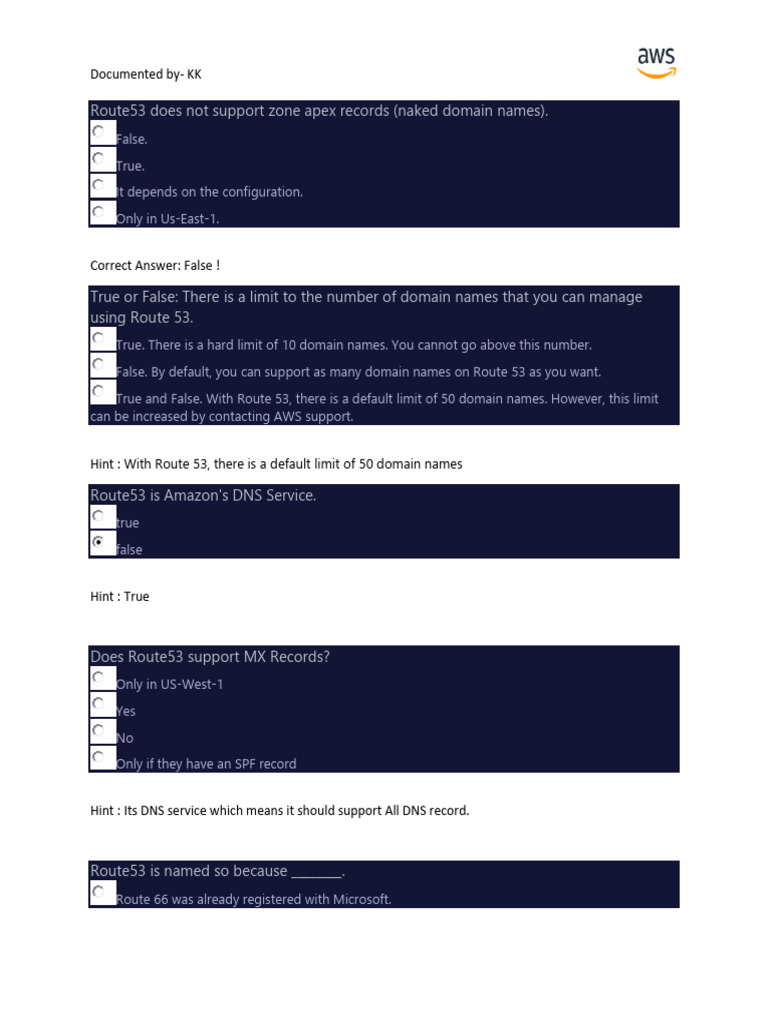 Route53 Quiz | PDF