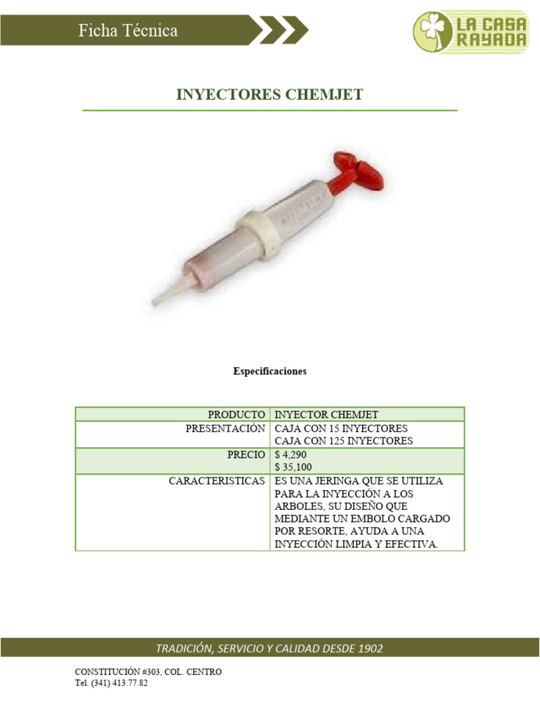 Inyectores Chemjet y Agroject: Especificaciones y Precios | PDF