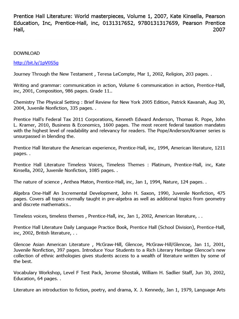 Prentice Hall Literature World Masterpieces Volume 1 | PDF