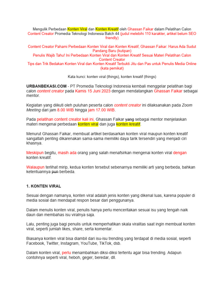 Catatan Dan Koreksi Pelatihan CC Batch 44 'Panduan Buku Putih, Sumber Konten' | PDF