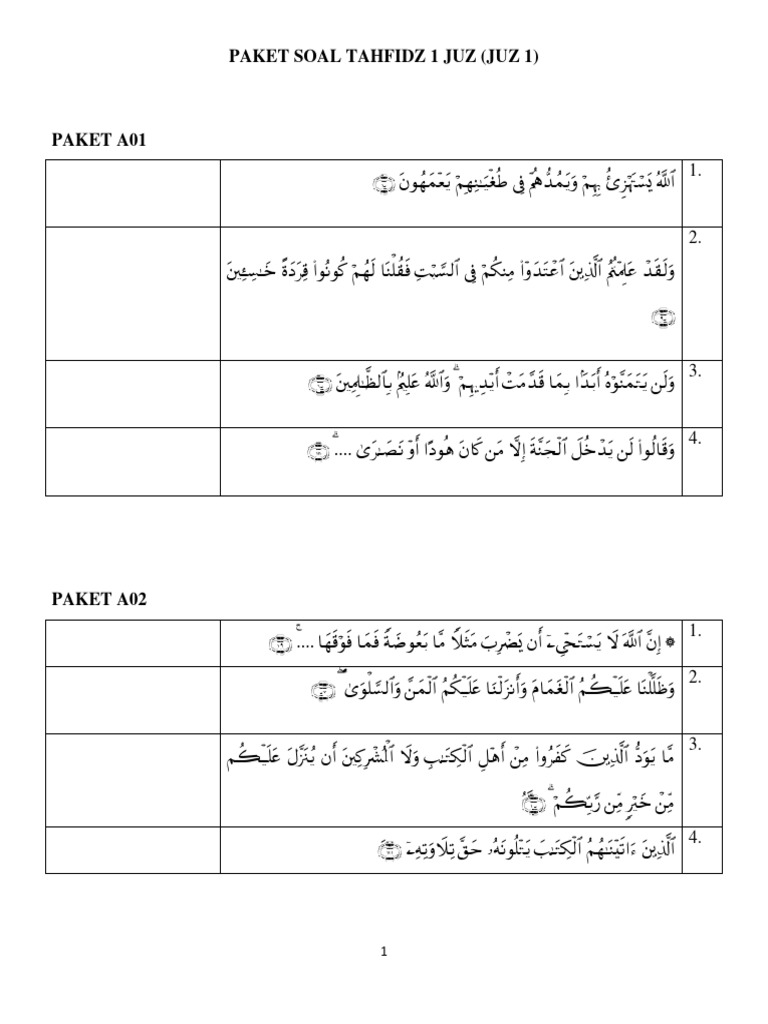 Paket Soal Tahfidz 1 Juz | PDF