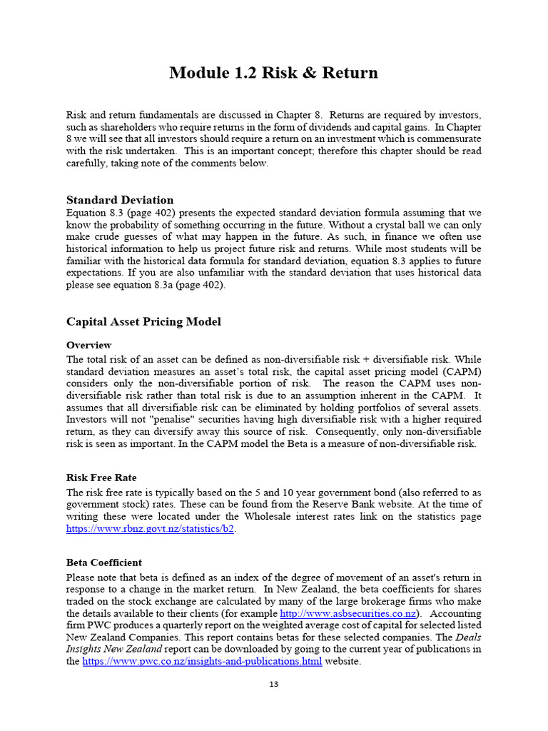 Module 1.2 Risk & Return: Standard Deviation | PDF | Capital Asset Pricing Model | Beta (Finance)