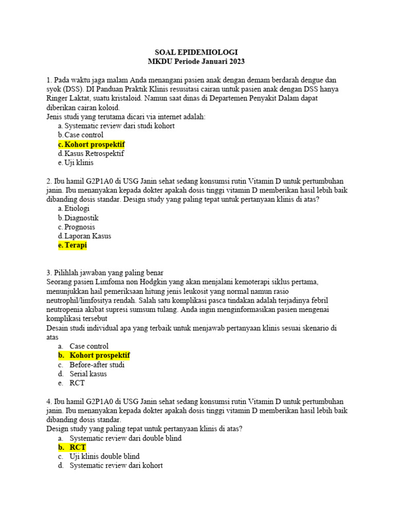 Soal Epidemiologi | PDF | Kesehatan Holistik