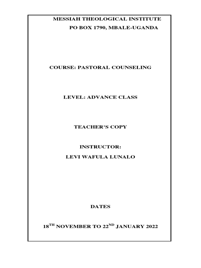 Pastoral Counseling PDF Psychotherapy Grief