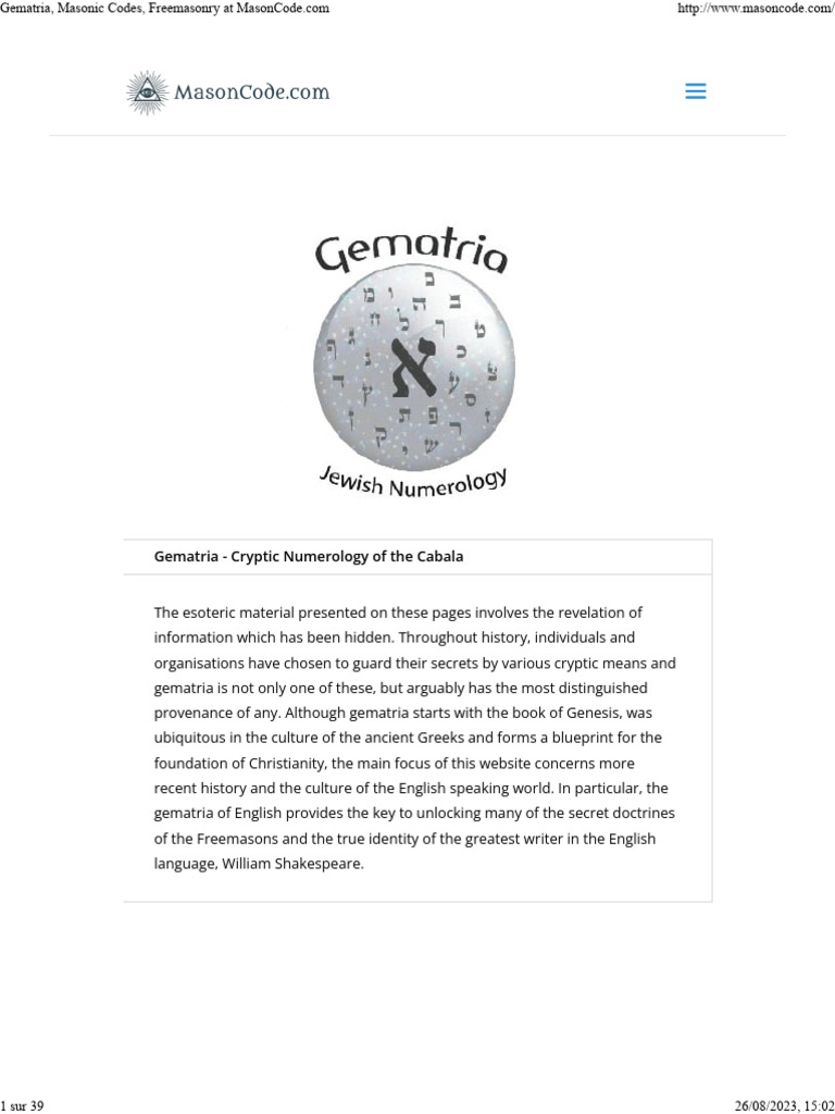 Gematria, Masonic Codes, Freemasonry at | PDF | Freemasonry | Western Esotericism