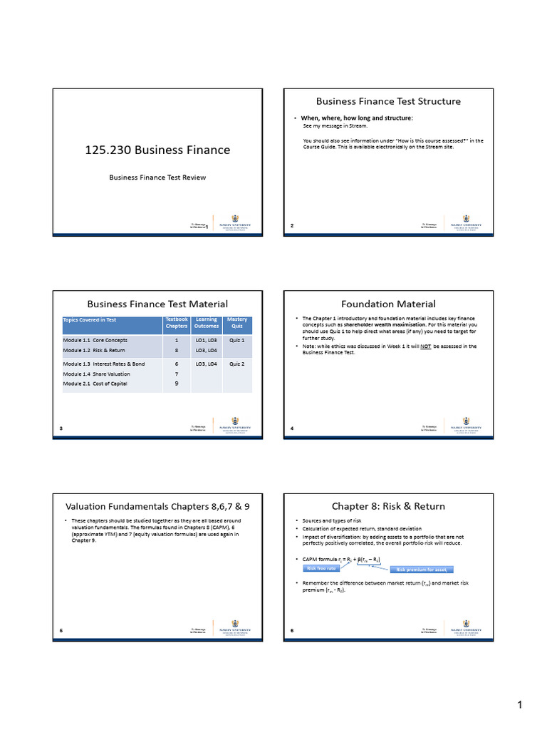 Business Finance Test Prep Guide | PDF | Bonds (Finance) | Valuation ...