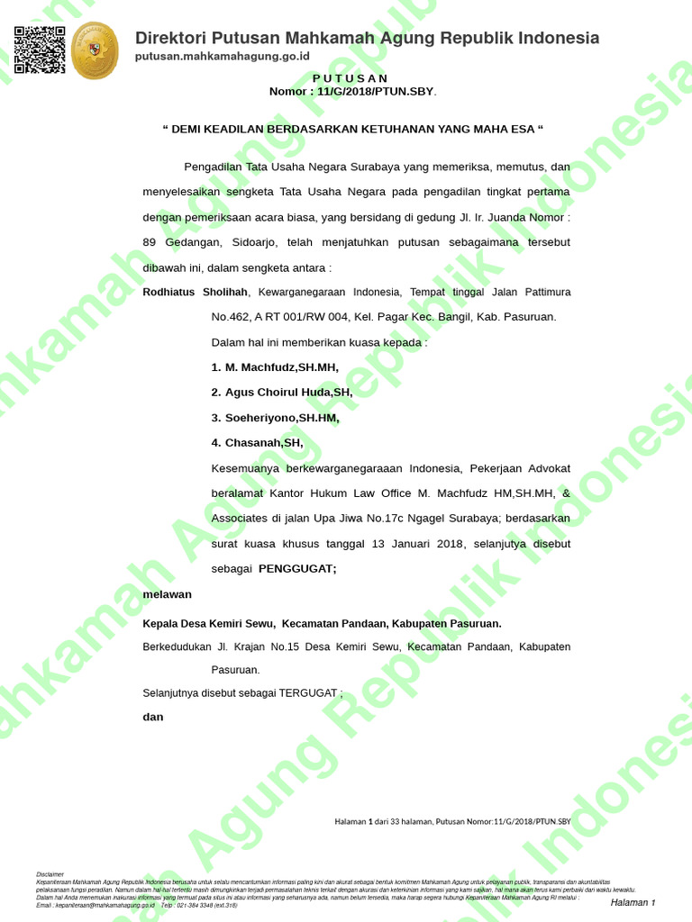 Putusan 11 G 2018 Ptun - Sby 20221011142230 | PDF