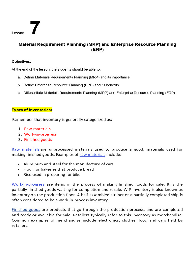 BME1 Operations MGT Chapter 7 | PDF | Enterprise Resource Planning | Inventory