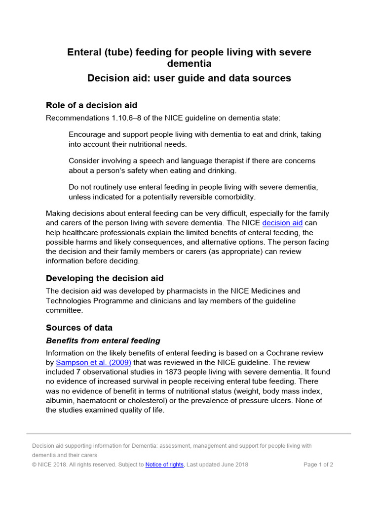 Patient Decision Aid User Guide On Enteral Tube Feeding For People ...