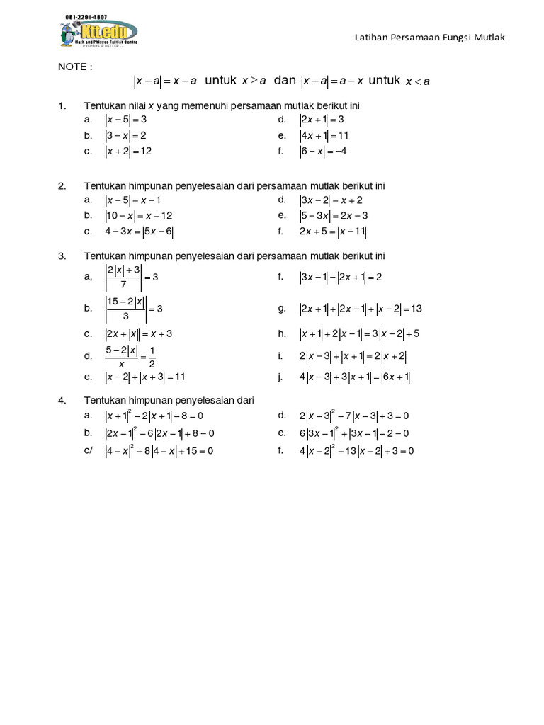 Latihan Persamaan Mutlak | PDF