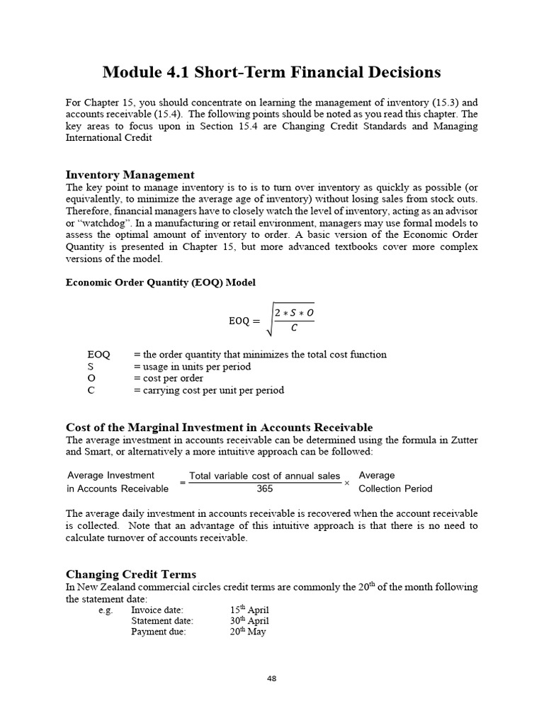 Module 4.1 Short-Term Financial Decisions: Inventory Management | PDF ...
