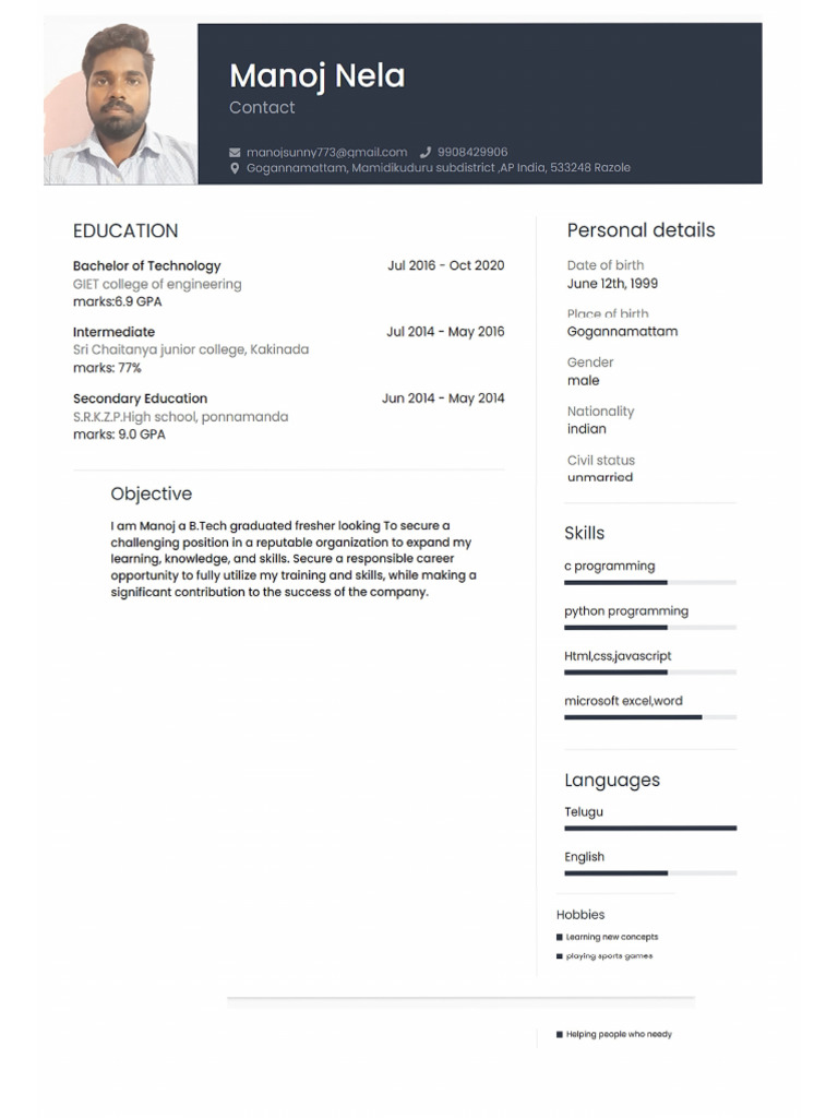 Resume Manoj | PDF