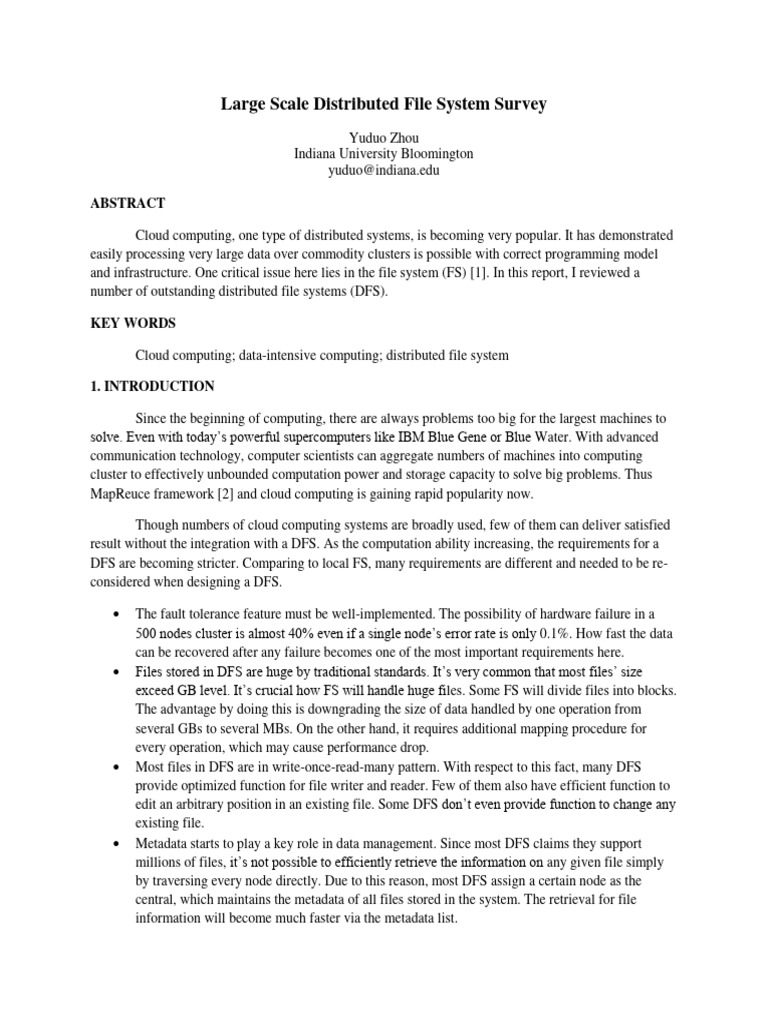 Large Scale Distributed File System Survey | PDF | Apache Hadoop | Operating System Technology