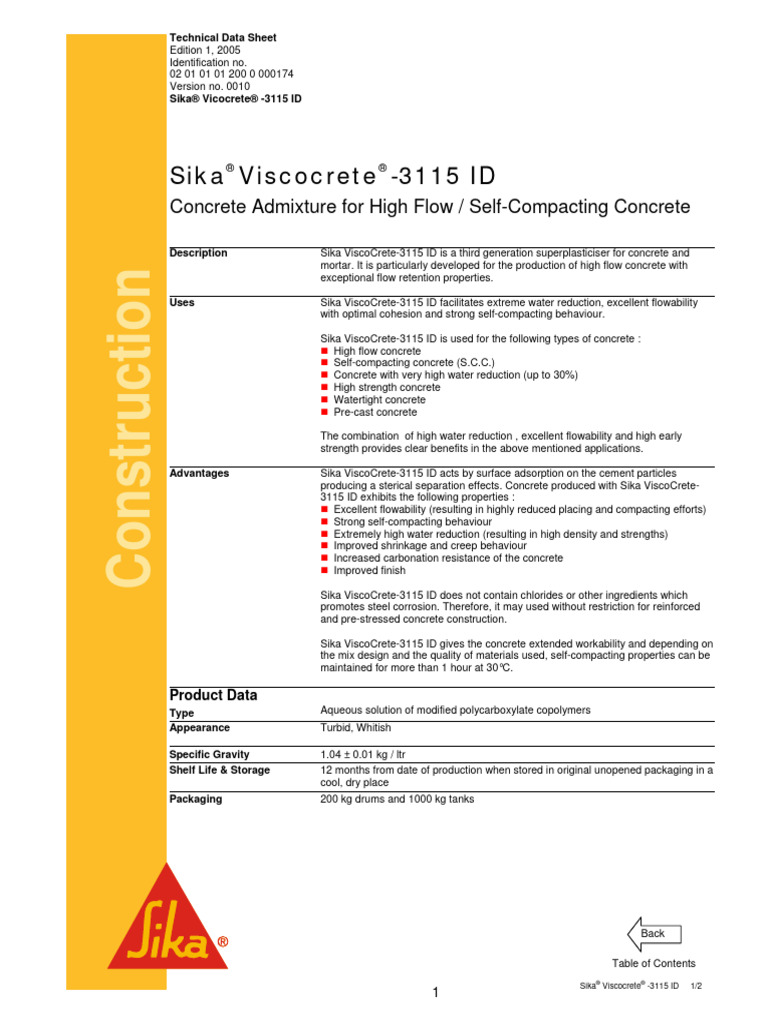 Sika ViscoCrete 3115 ID | PDF | Concrete | Building Materials