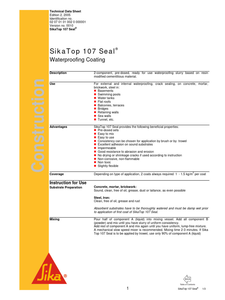 Sikatop 107 Seal | PDF | Concrete | Coating