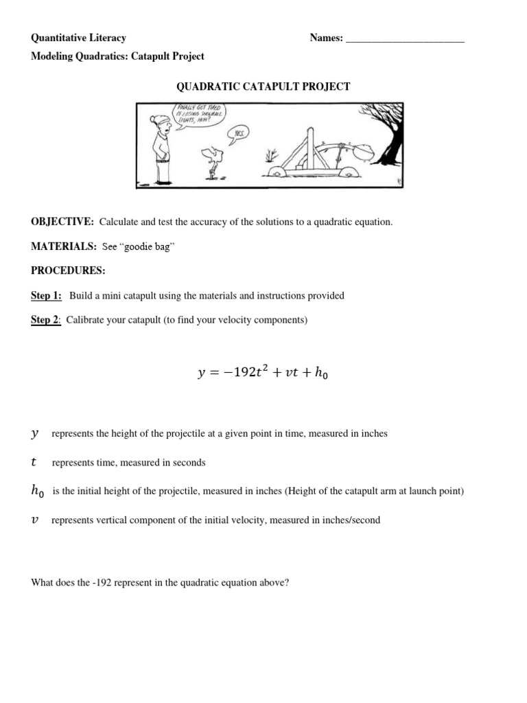 Quadratic Catapult Project Guide | PDF | Projectiles | Quadratic Equation