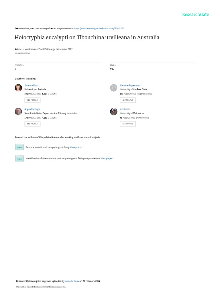 Holocryphia Eucalypti On Tibouchina Urvilleana in | PDF | Polymerase Chain Reaction | Eucalyptus