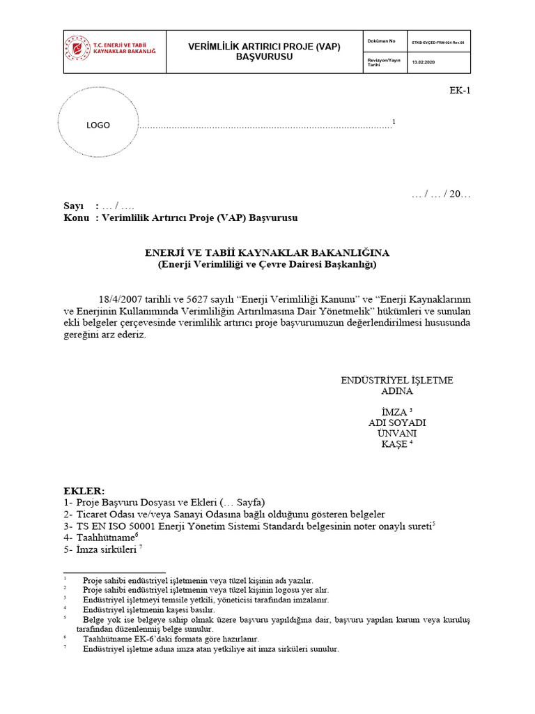 Ek1 Basvuru Formu Verimlilik Artirici Proje | PDF