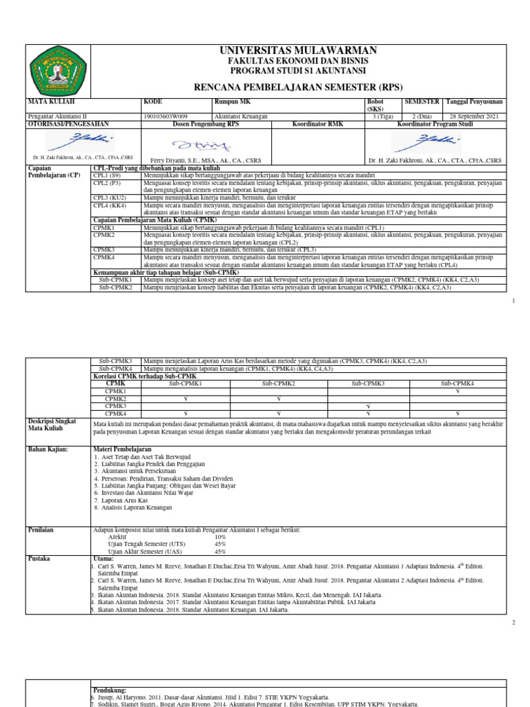 RPS Pengantar Akuntansi II Dan SK - Analisa Laporan Keuangan | PDF