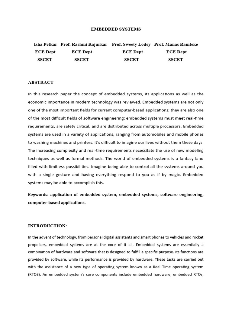 Eembedded Syetems Resarch Paper | PDF | Embedded System | Microcontroller