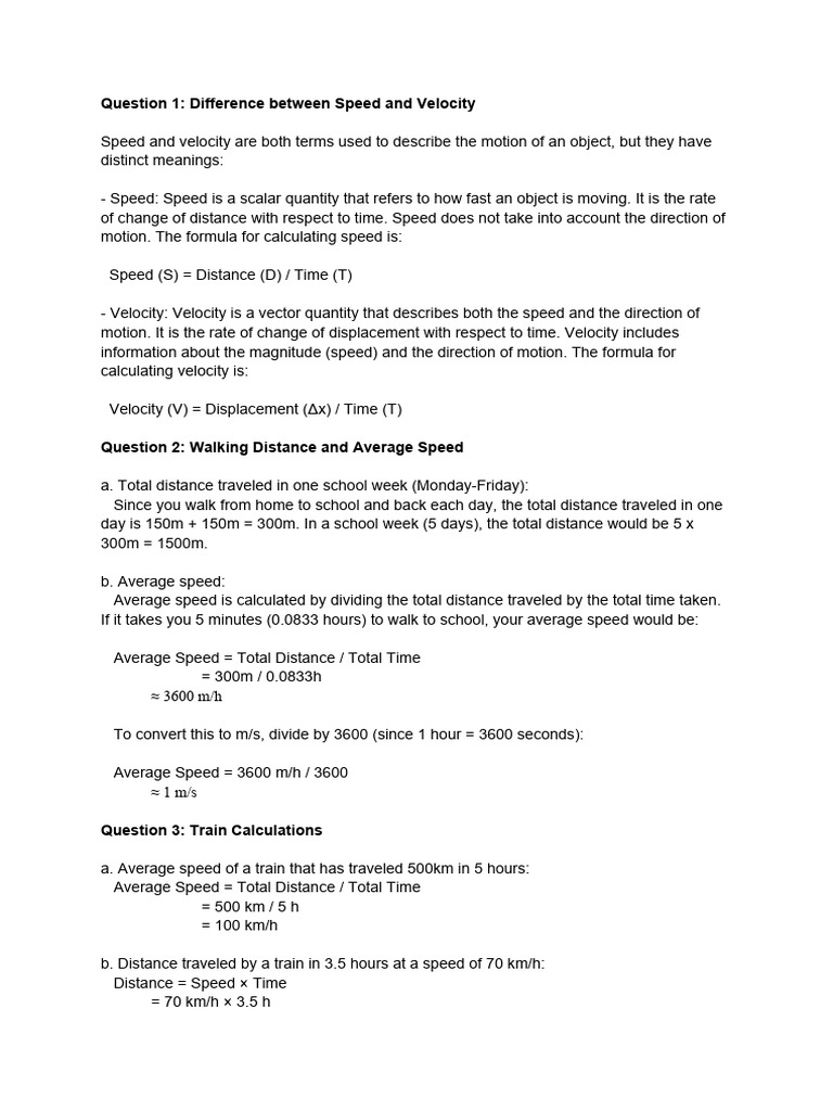 Speed and Velocity Homework Sheet | PDF | Velocity | Speed