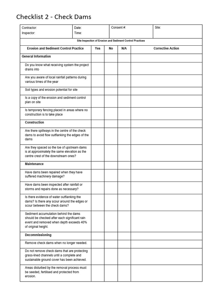 Checklist 2 - Check Dams | PDF