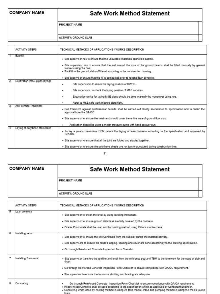 3 Work Method Statement Ground Floor Slab Pdf Concrete