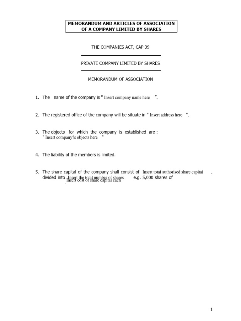 Sample Memorandum & Articles of Association | PDF | Stocks | Proxy Voting