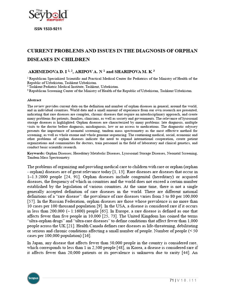 Current Problems and Issues in The Diagnosis of Orphan Diseases in Children | PDF | Medical ...