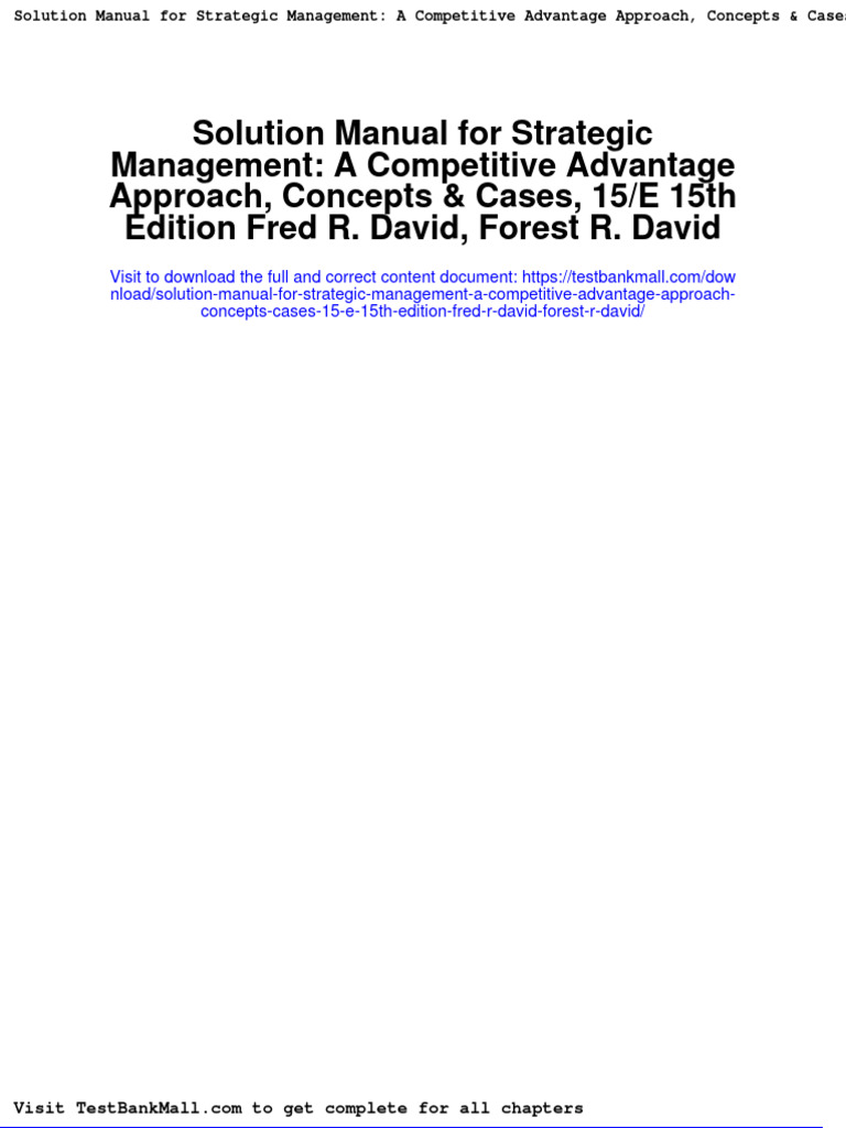 Solution Manual For Strategic Management A Competitive Advantage ... Solution Manual For Strategic Management A Competitive Advantage ...