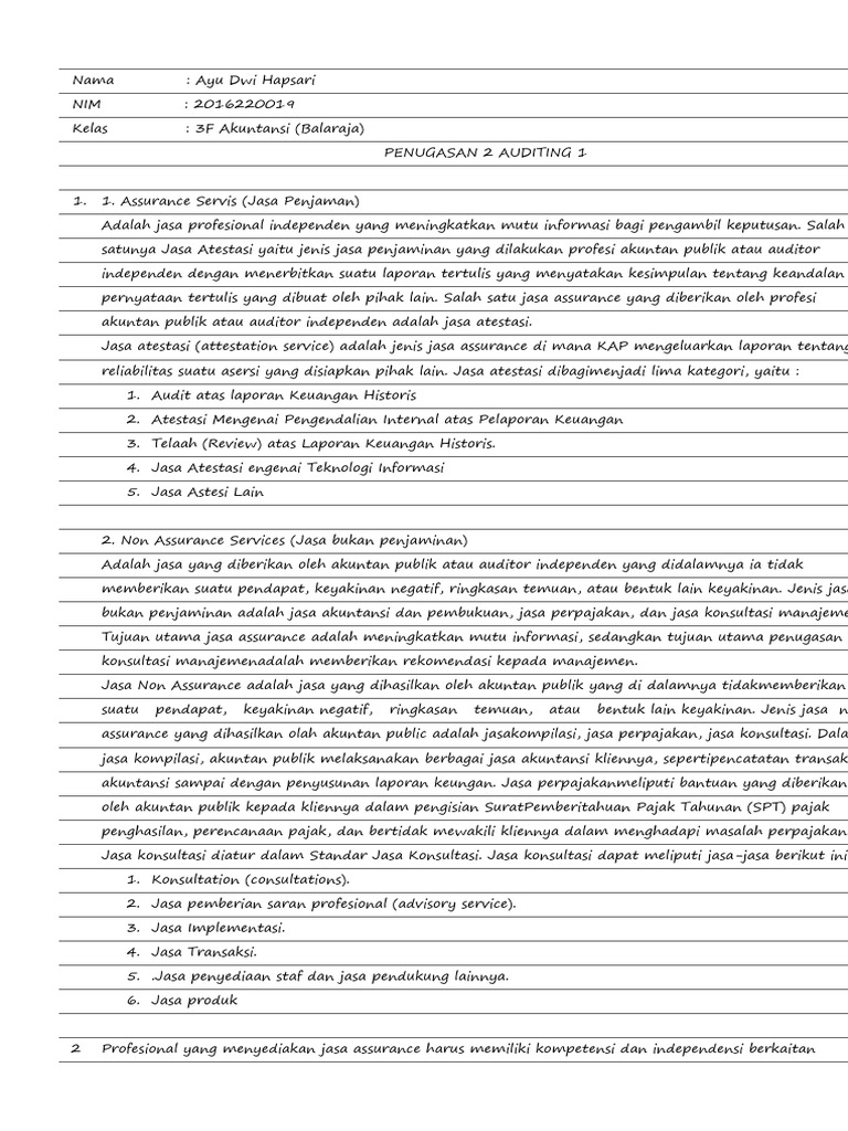 Tugas 2 (Auditing 1 Ayu Dwi Hapsari) | PDF