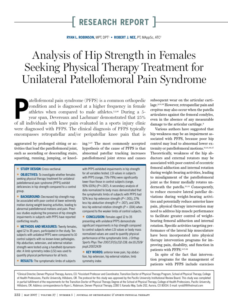 Analysis of Hip Strength in Females Seeking Physical Therapy Treatment ...