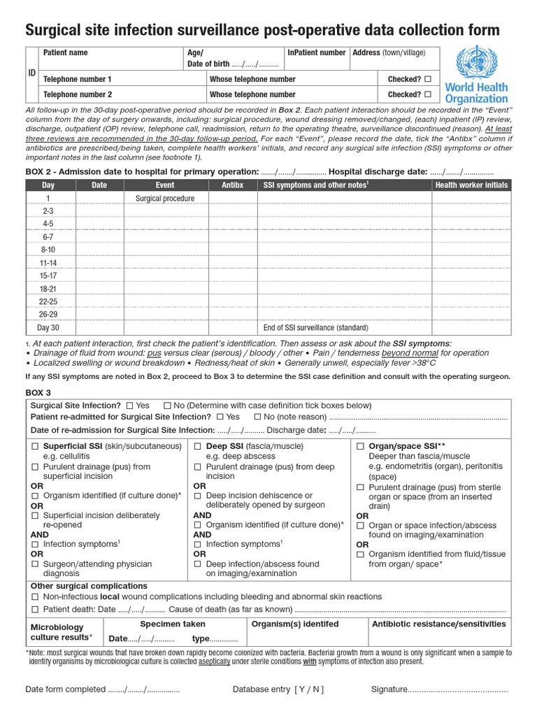Ssi Post Op Form | PDF | Surgery | Infection