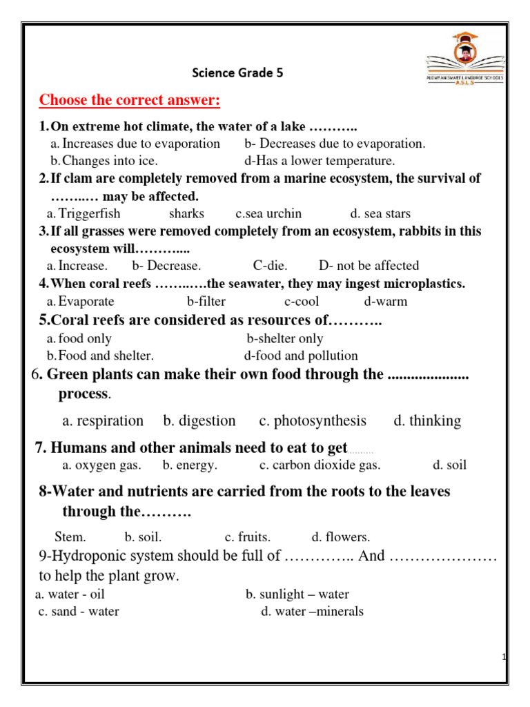 Grade 5 Science Quiz Questions | PDF | Water | Plants