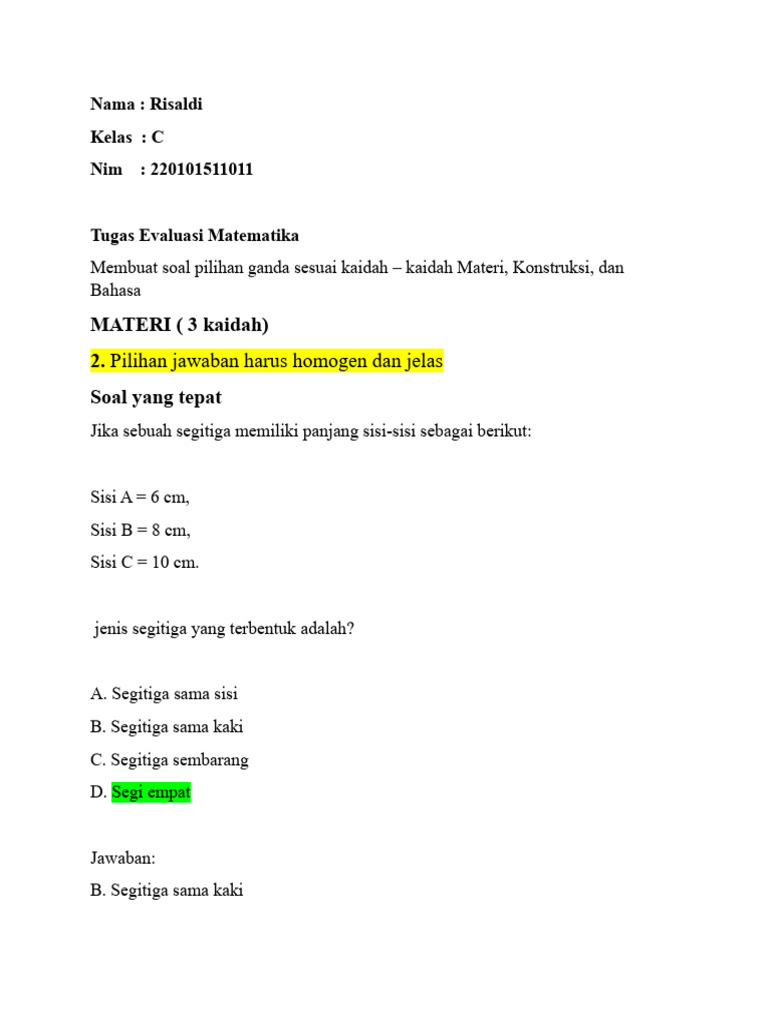 Risaldi, 220101511011 Membuat Soal Pilihan Ganda, Dengan 16 Kaidah | PDF