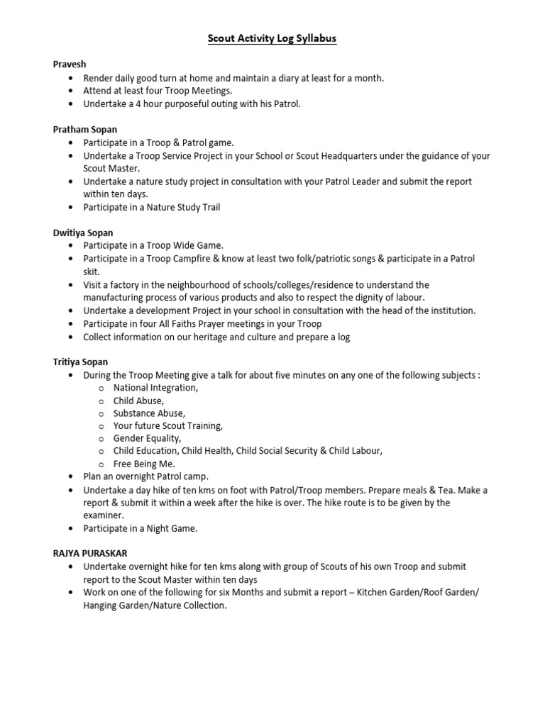 Scout and Guide Activity Log Syllabus | PDF | Scouting