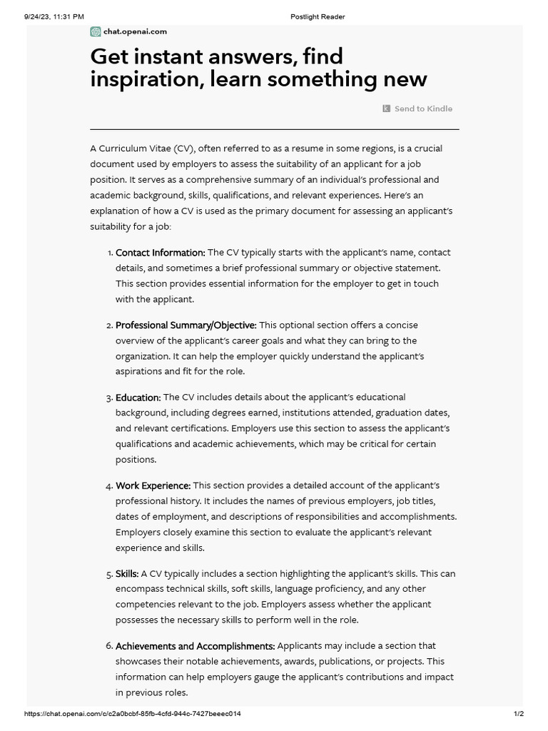 CV: Key to Job Suitability Assessment | PDF | Résumé | Learning