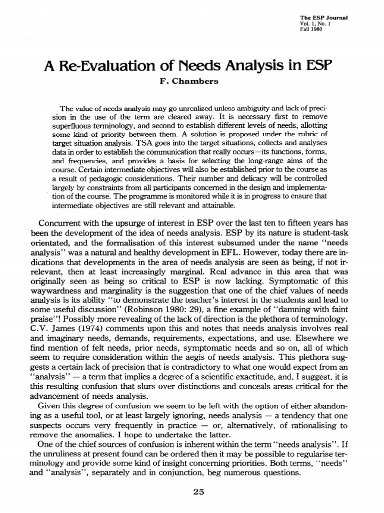ESP Needs Analysis Re-Evaluation | PDF | Learning | Information