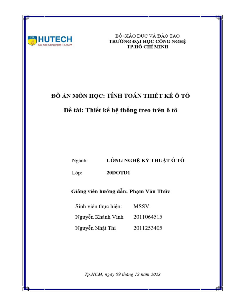 Do An Tinh Toan Thiet Ke Oto | PDF