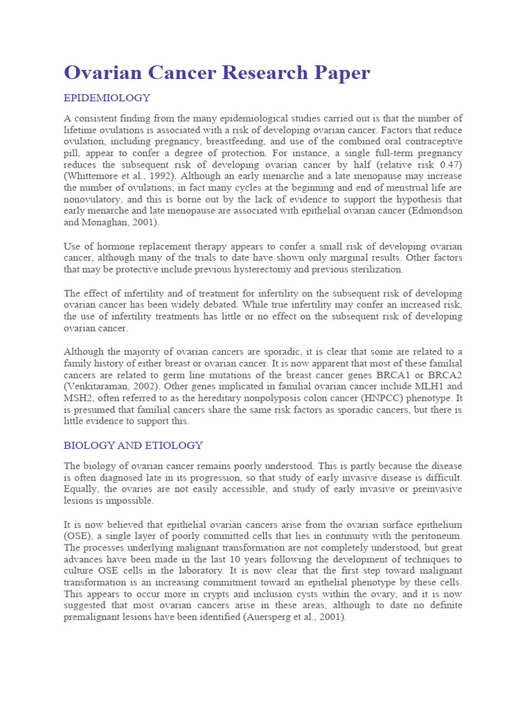 Ovarian Cancer Research Paper | PDF | Ovarian Cancer | Chemotherapy