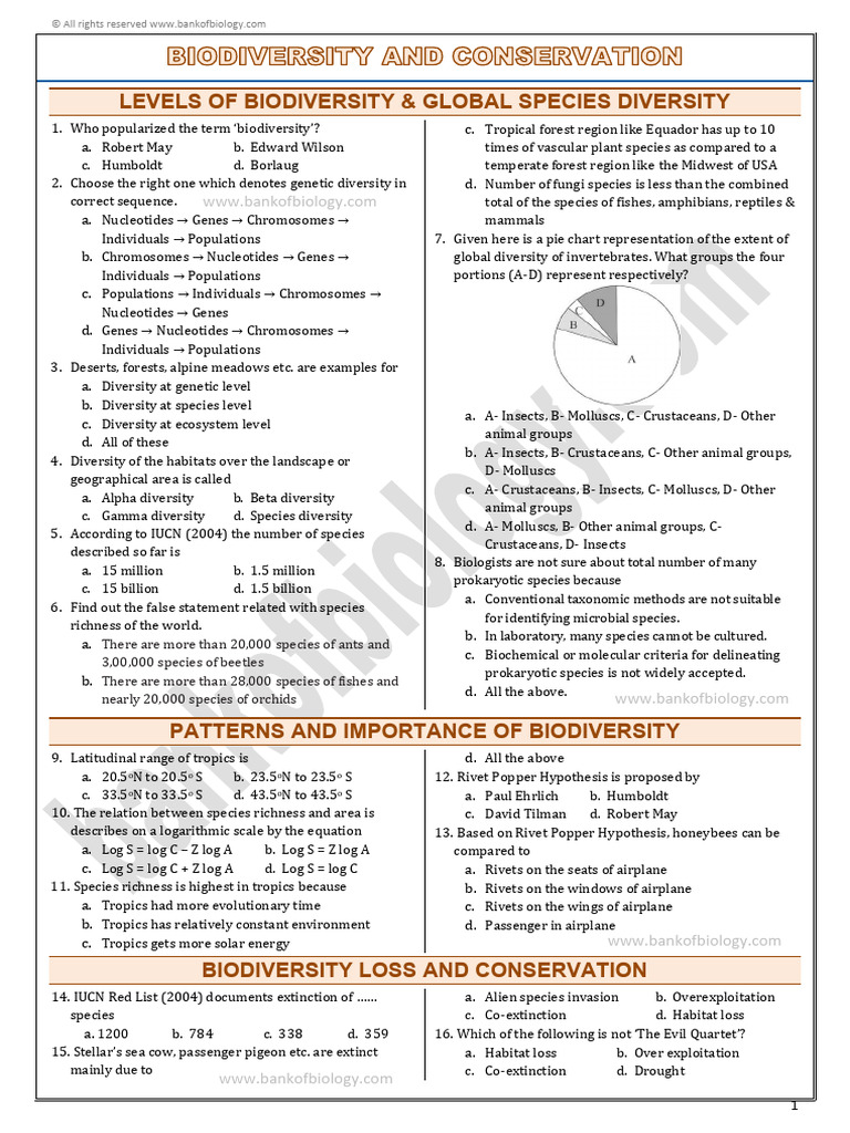 15 Biodiversity N Conservation-Entrance Questions | PDF | Biodiversity ...