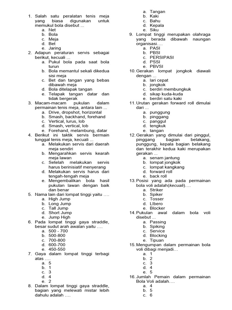 Kisi Kisi Asas Xi 23-24 Pjok | PDF