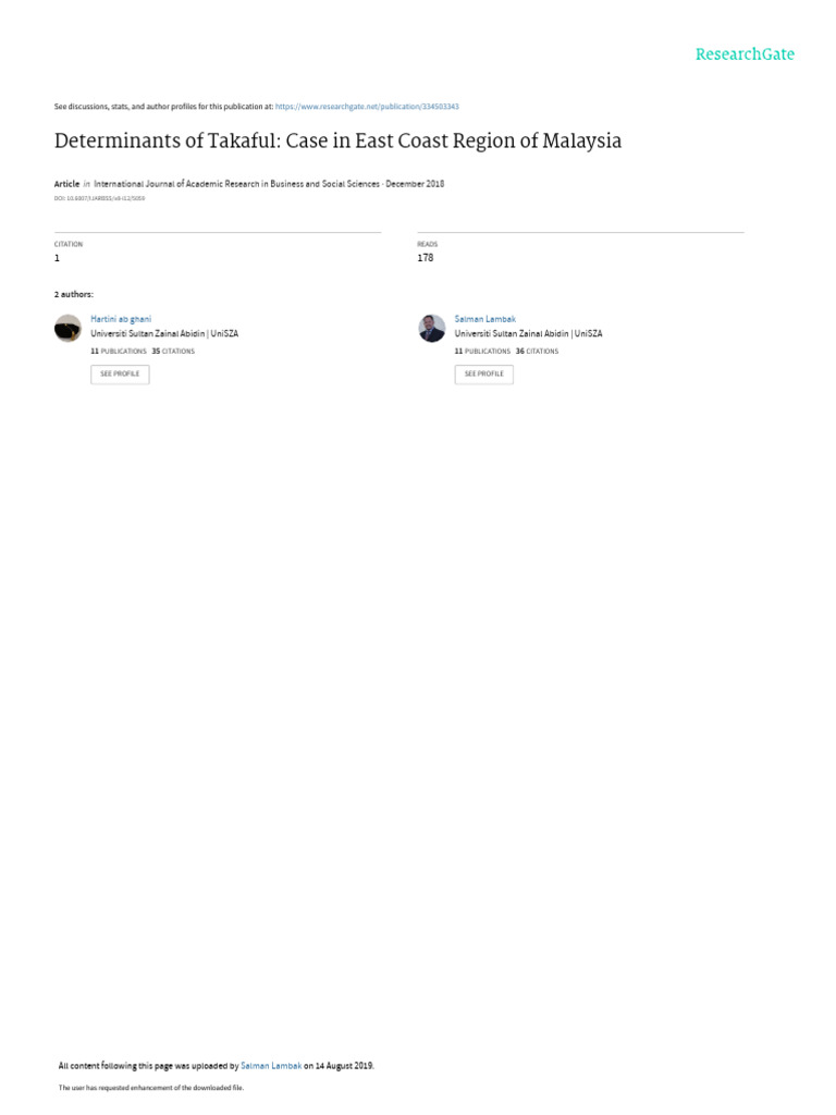 Determinants of Takaful Case in East Coast Region | PDF | Insurance ... Determinants of Takaful Case in East Coast Region | PDF | Insurance ...